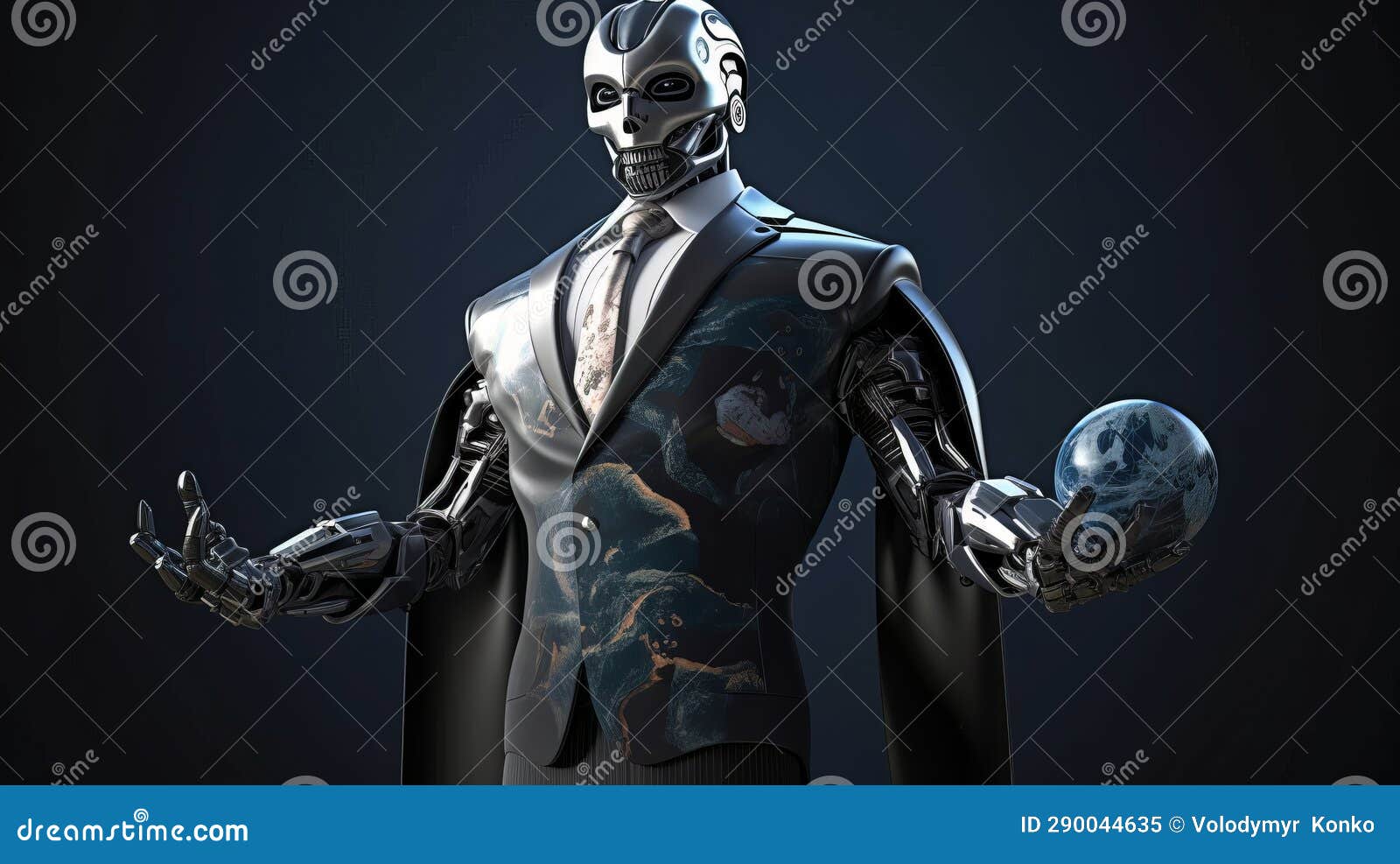 Robot Dressed As a Banker Holding a Planet Earth. Generative Ai Stock ...