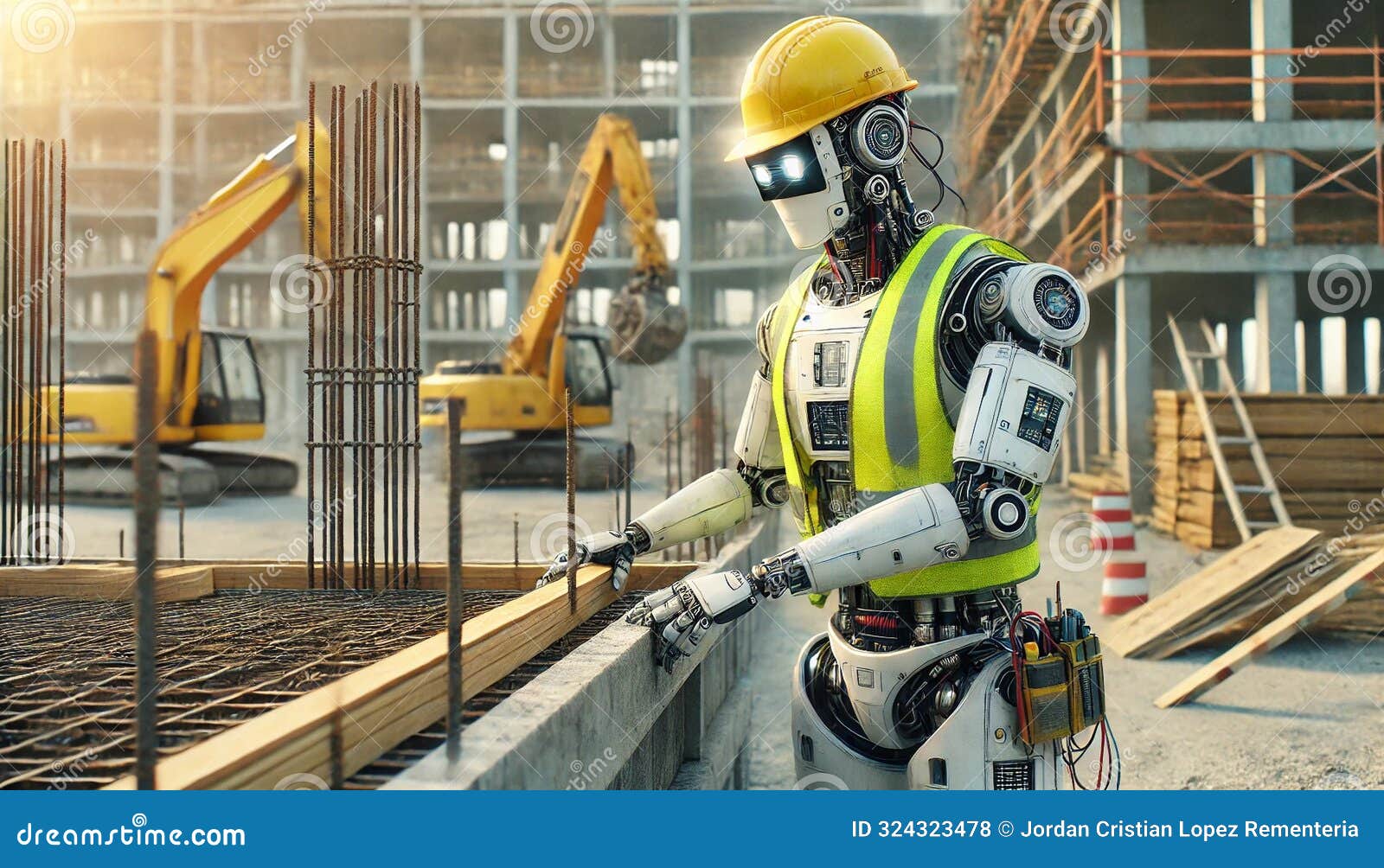 Robot Dressed As Construction Worker on Building Site Stock ...