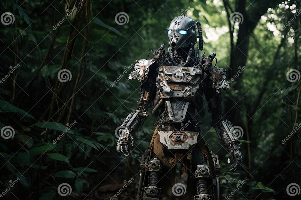 Portrait of a Robot Dressed in Conquistador, Concept of Metallic ... Portrait of a Robot Dressed in Conquistador, Concept of Metallic ...