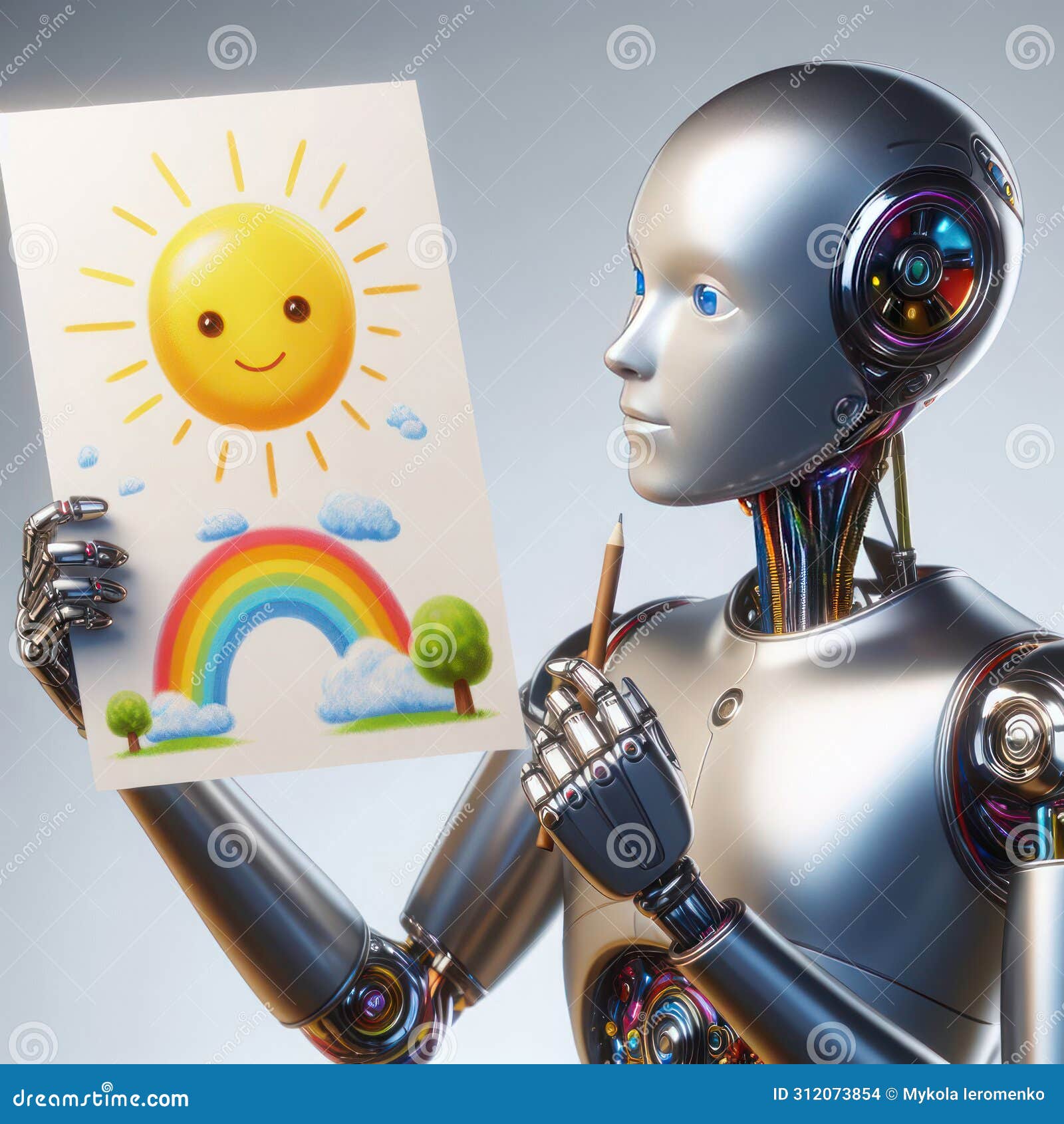 The Robot Drew a Drawing on Paper. Stock Illustration - Illustration of ...