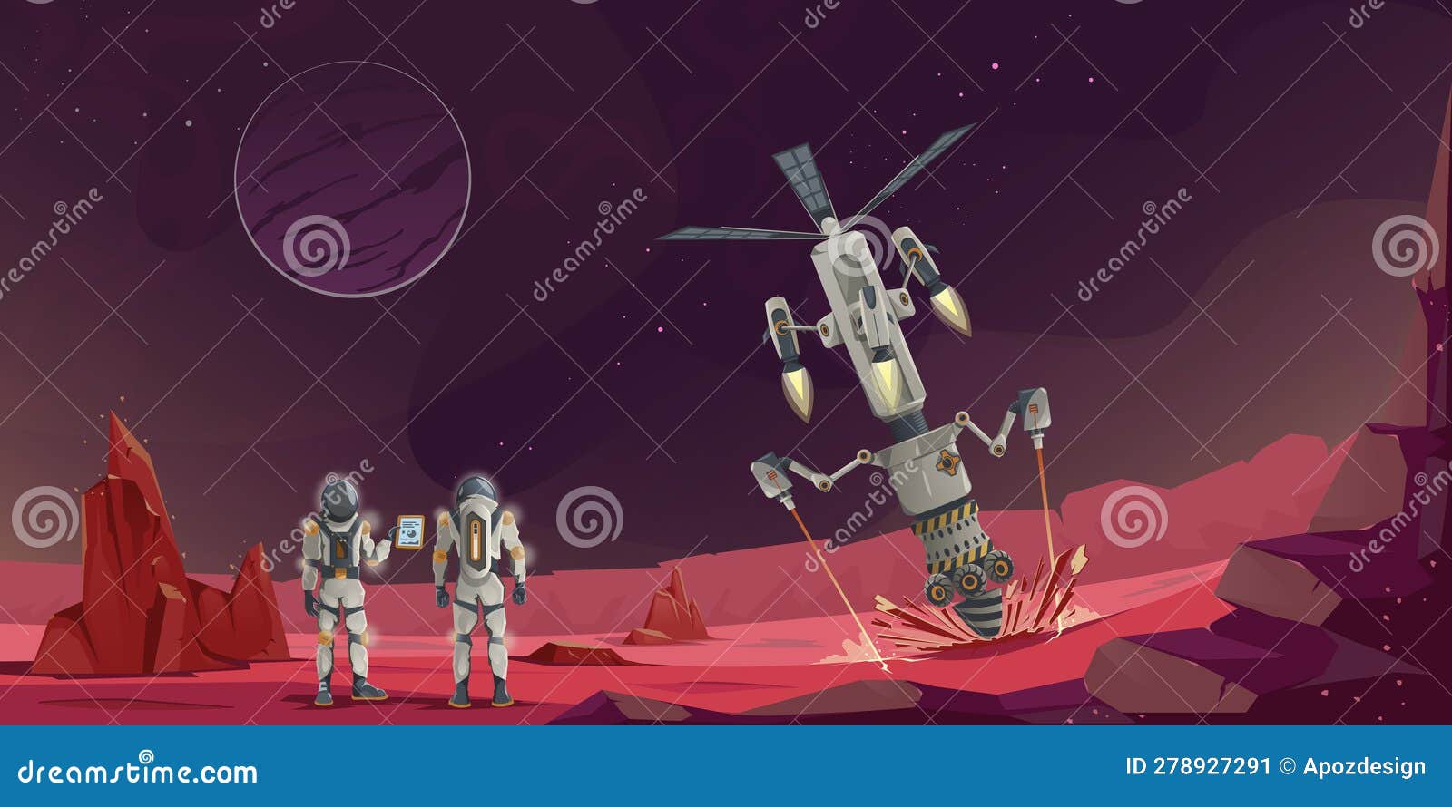 Robot Driller Extracts Minerals On The Surface Of The Planet. Drilling ...