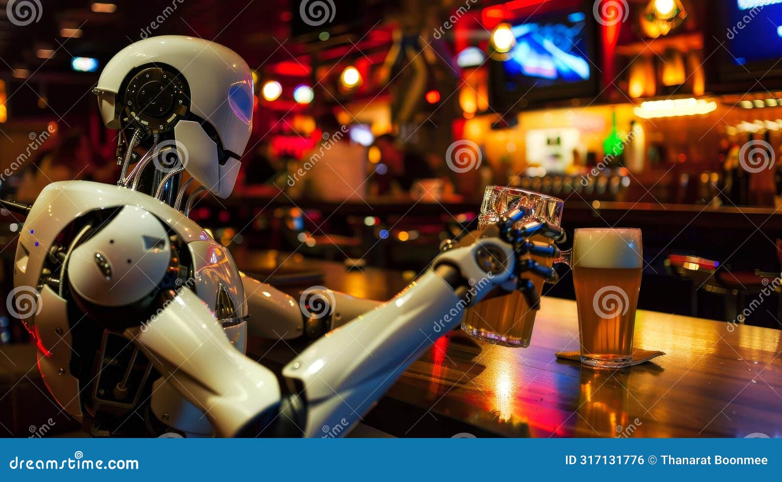 A Robot Drinks Beer in a Bar Like a Human, Ai Generated Stock ...