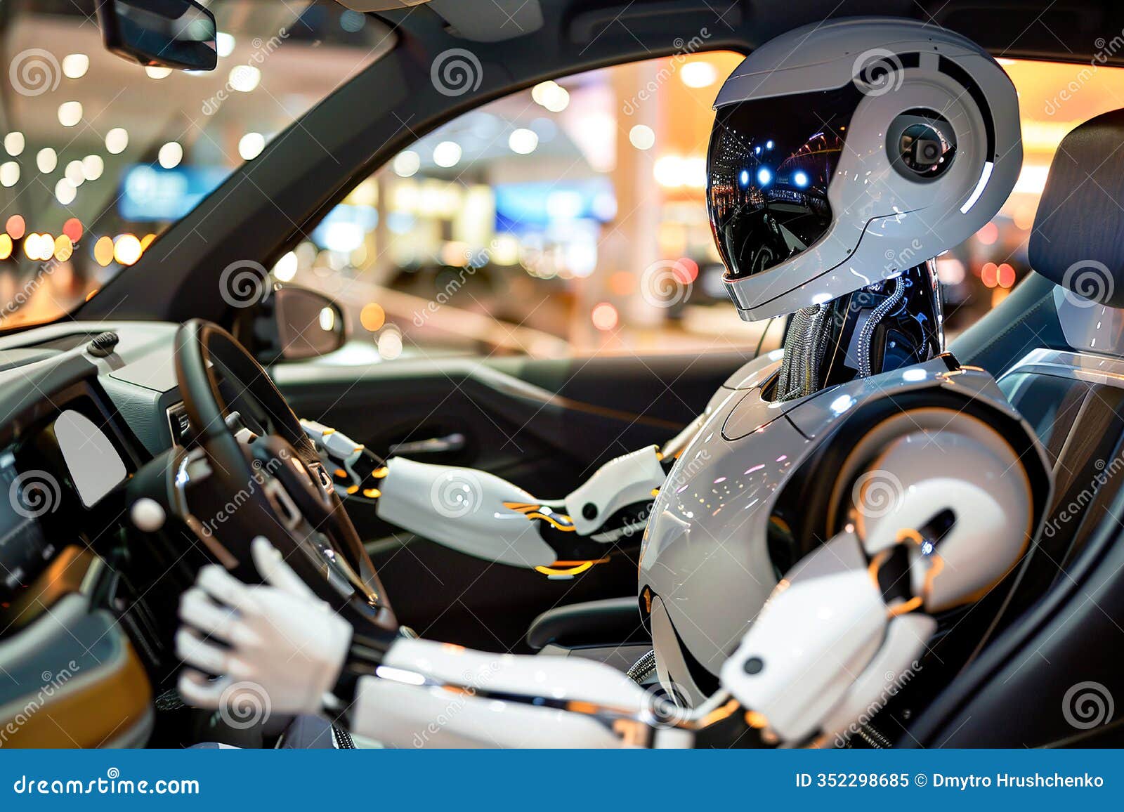 Robot Driving a Car, Showcasing Advanced AI Technology and Autonomous ...