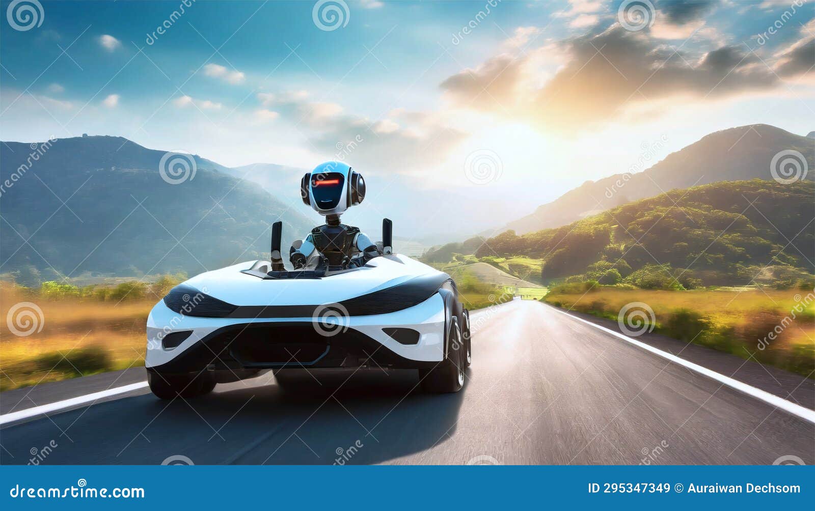 Robot Driving on the Road. AI Generate Stock Illustration ...