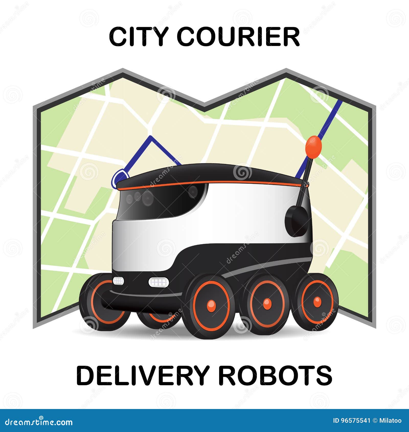 Robot Delivers A Pizza Box. Cute Robot Character Illustration Of ...