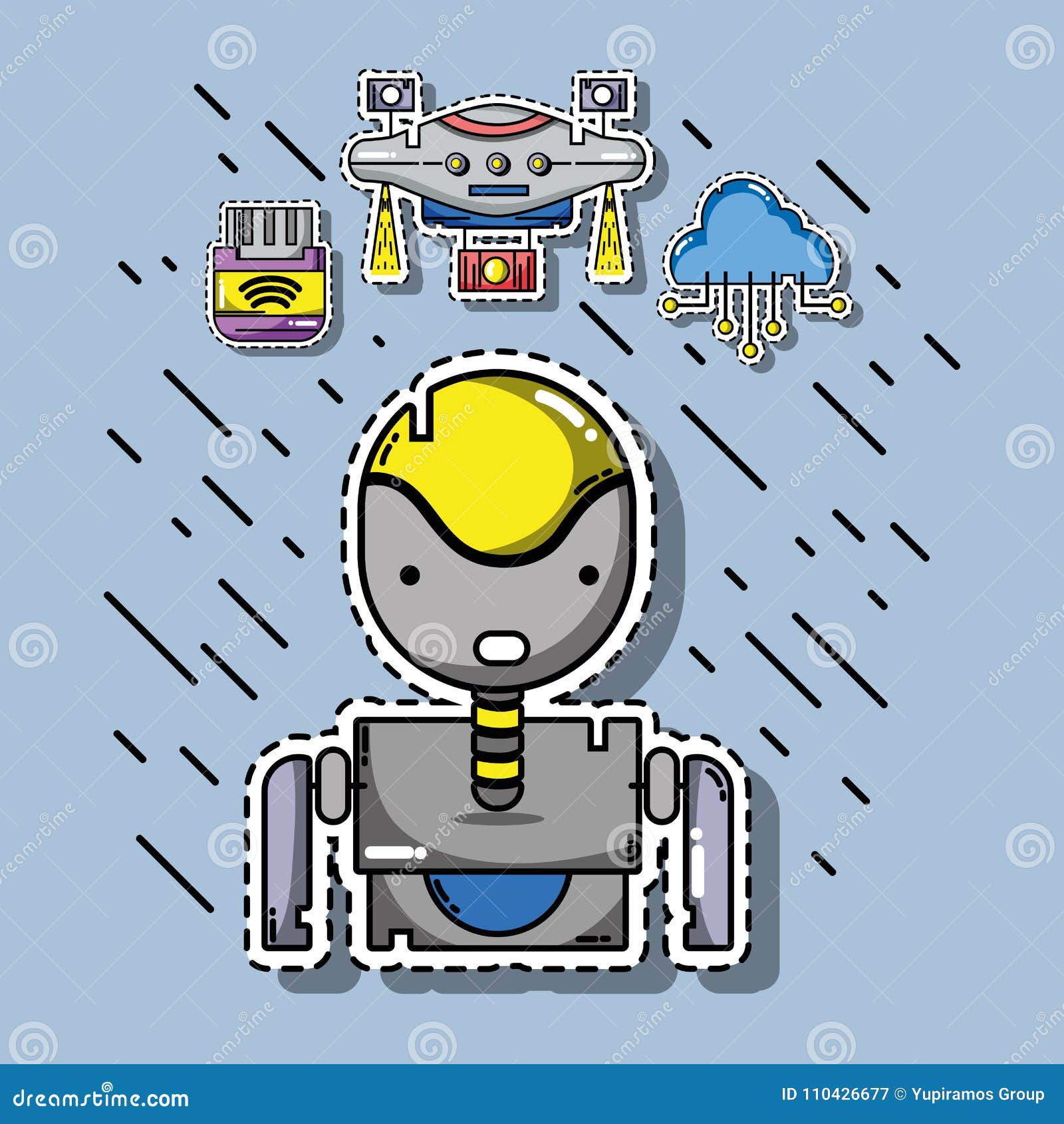Robot and Drone Technology Patches Sticker Stock Vector - Illustration ...