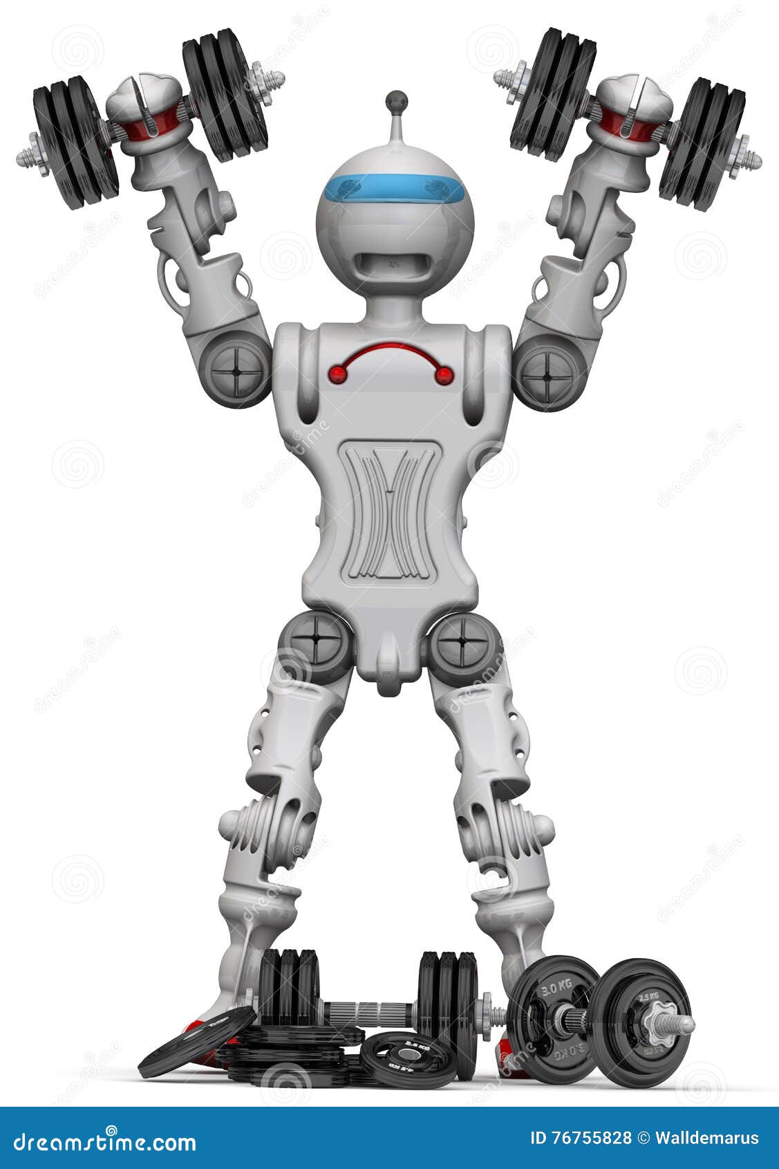 Robot with dumbbells stock illustration. Illustration of heavy - 76755828