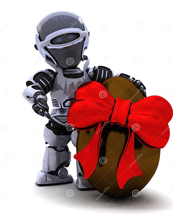 Robot with easter egg stock illustration. Illustration of ribbon - 18518398