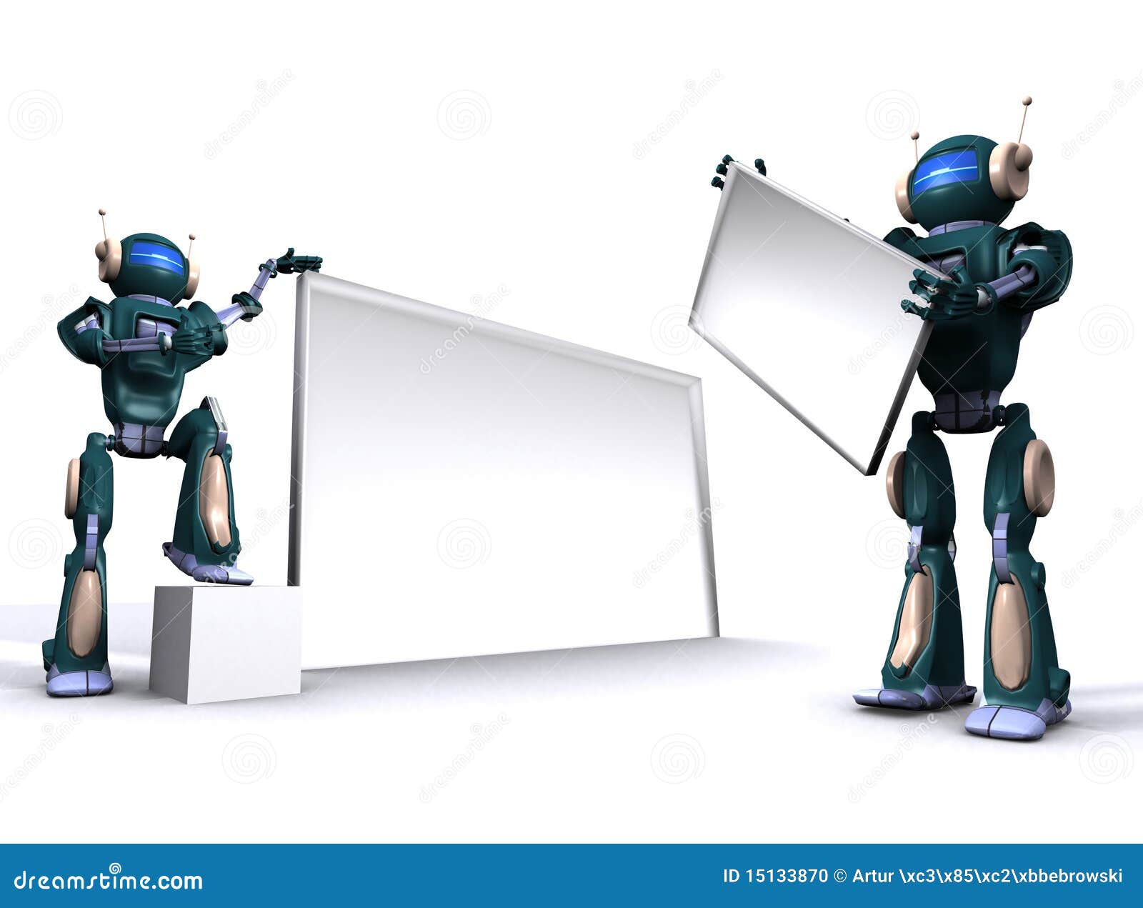 Robot with empty billboard stock illustration. Illustration of future ...