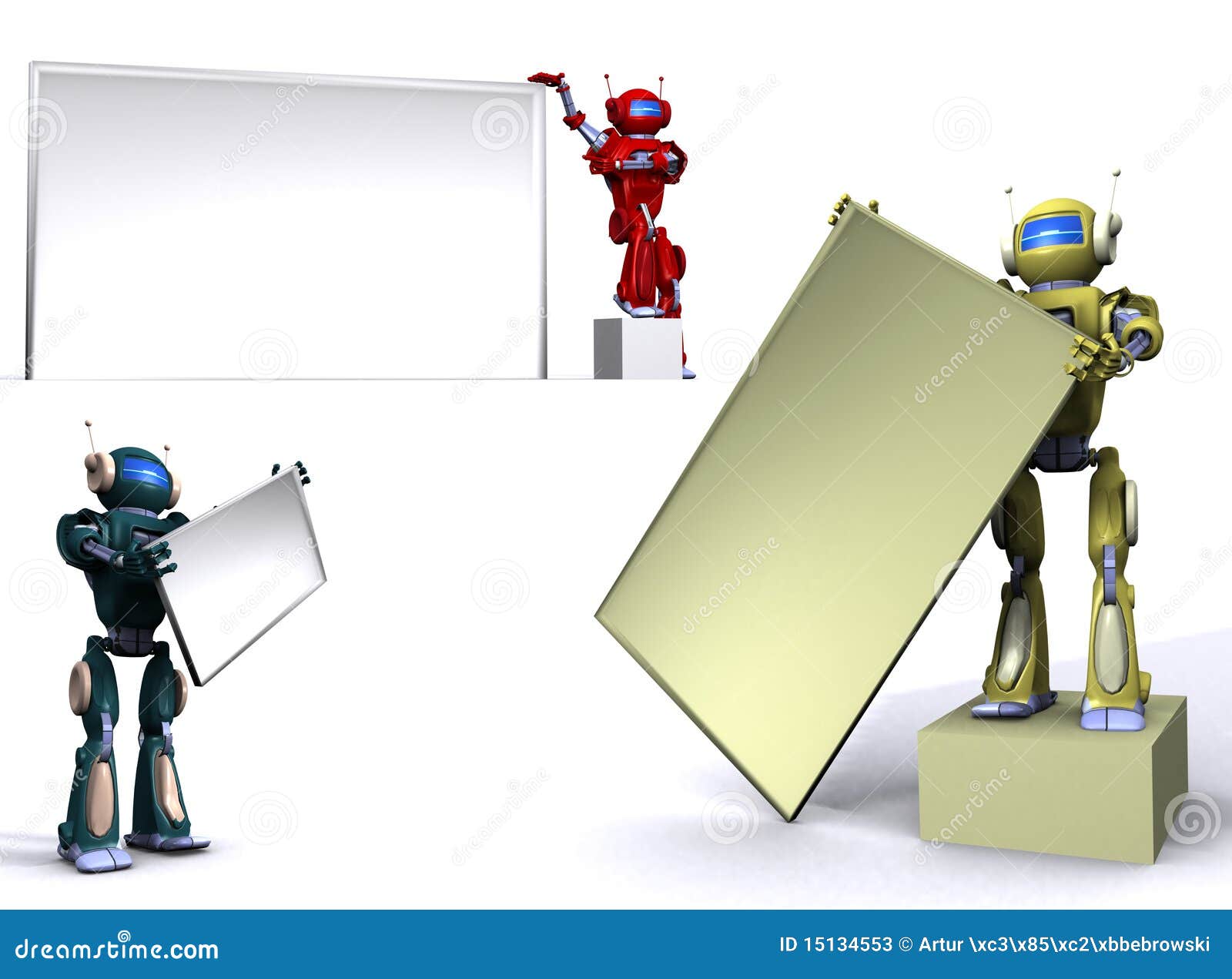 Robot with empty billboard stock illustration. Illustration of label ...