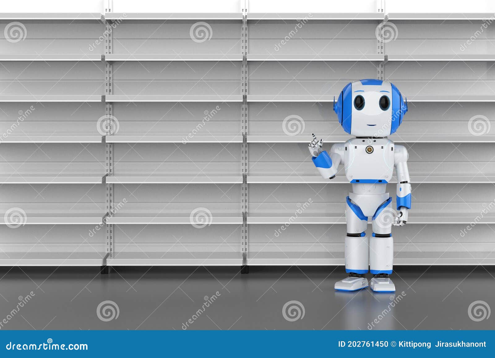 Robot with empty shelves stock illustration. Illustration of factory ...