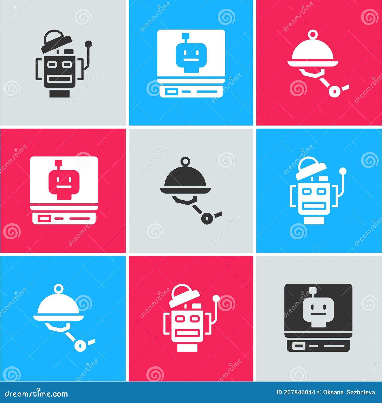 Robot En Ober Robot Pictogram Instellen. Vector Stock Illustratie ...