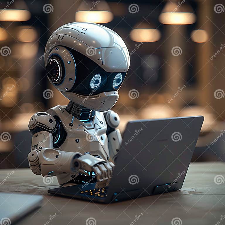 Robot Engages with Laptop, Epitomizing Artificial Intelligence in 3D ... Robot Engages with Laptop, Epitomizing Artificial Intelligence in 3D ...
