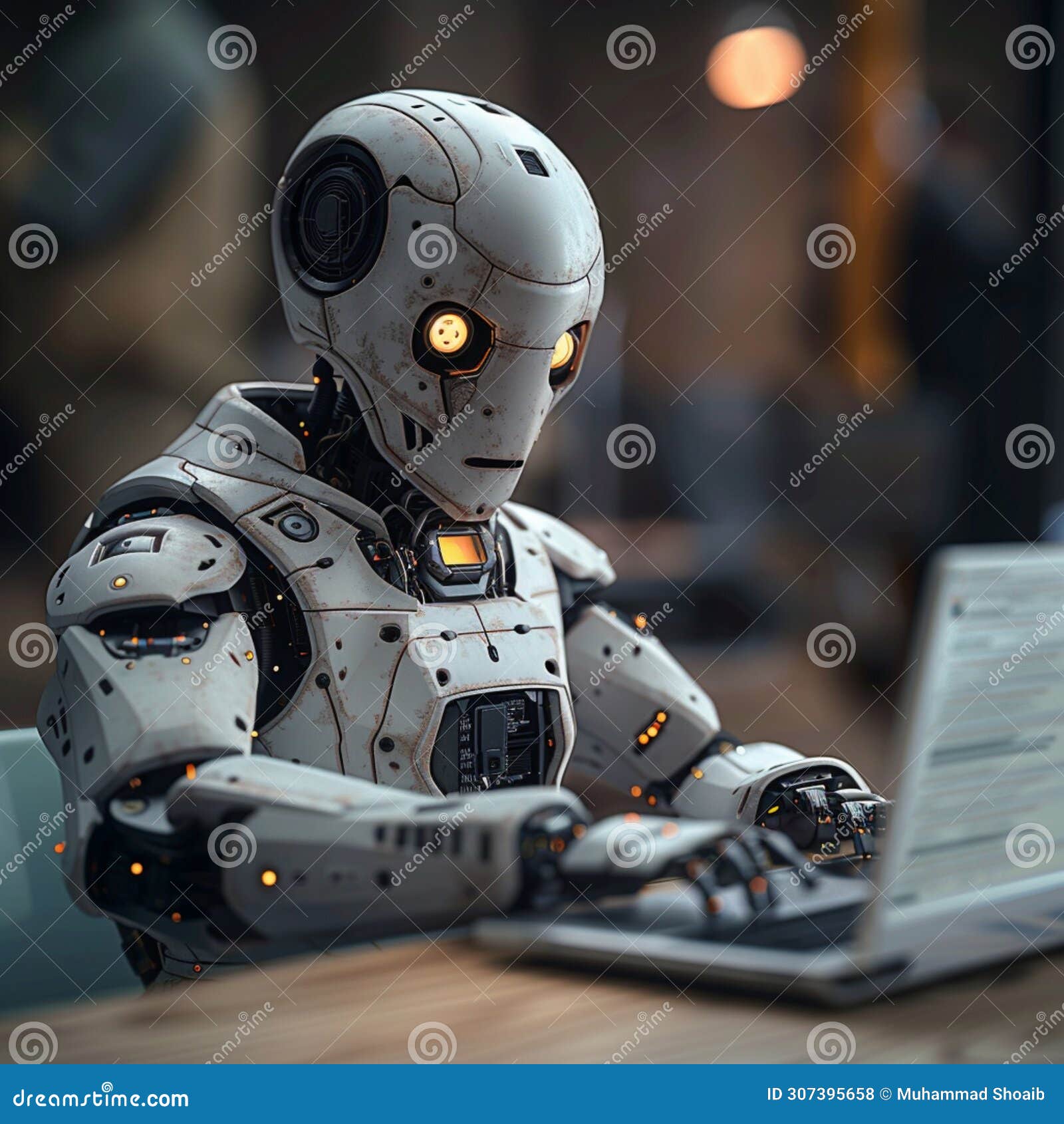 Robot Engages with Laptop, Epitomizing Artificial Intelligence in 3D ... Robot Engages with Laptop, Epitomizing Artificial Intelligence in 3D ...