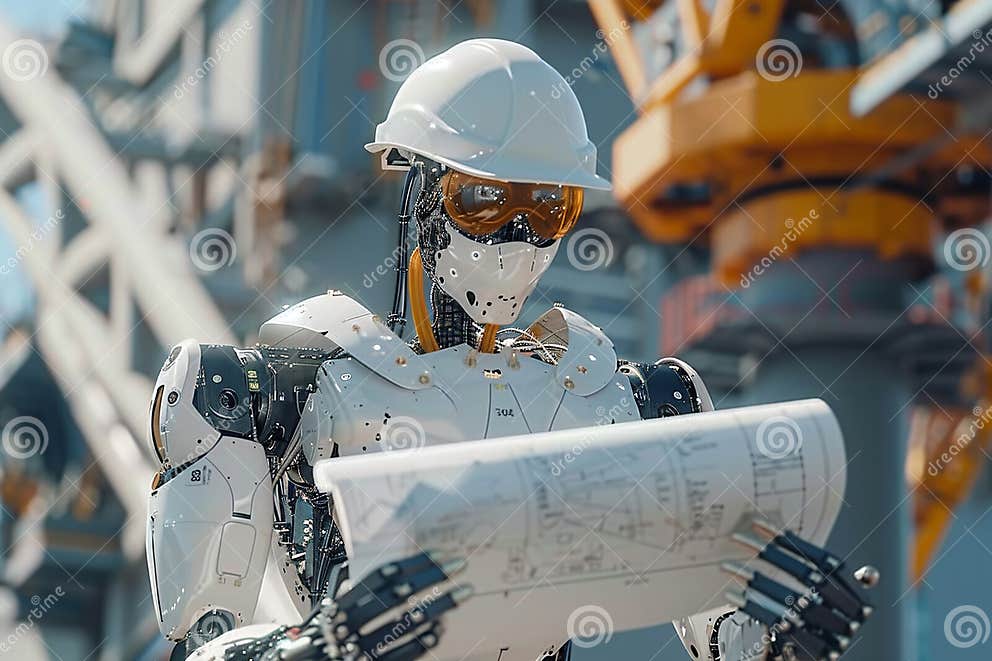 Robot Engineer with Blueprint. Stock Illustration - Illustration of ...