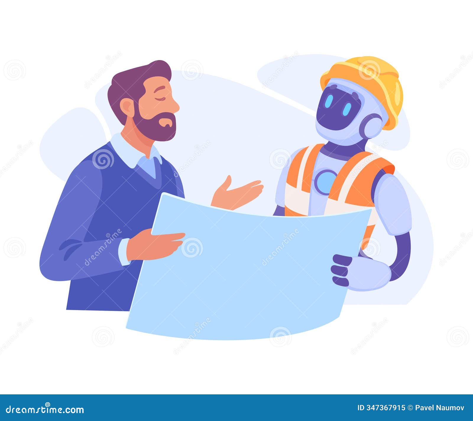 Robot Engineer with Blueprint As Smart Android Assistant Machine Vector ...