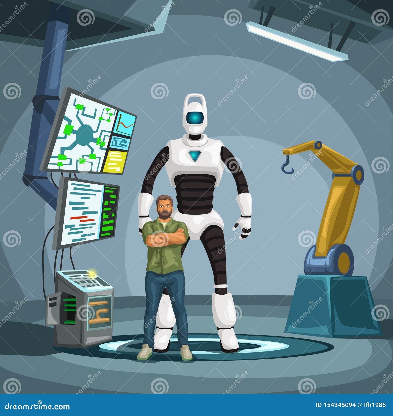 Robot Engineer with Cyborg in a Lab Stock Vector - Illustration of ...