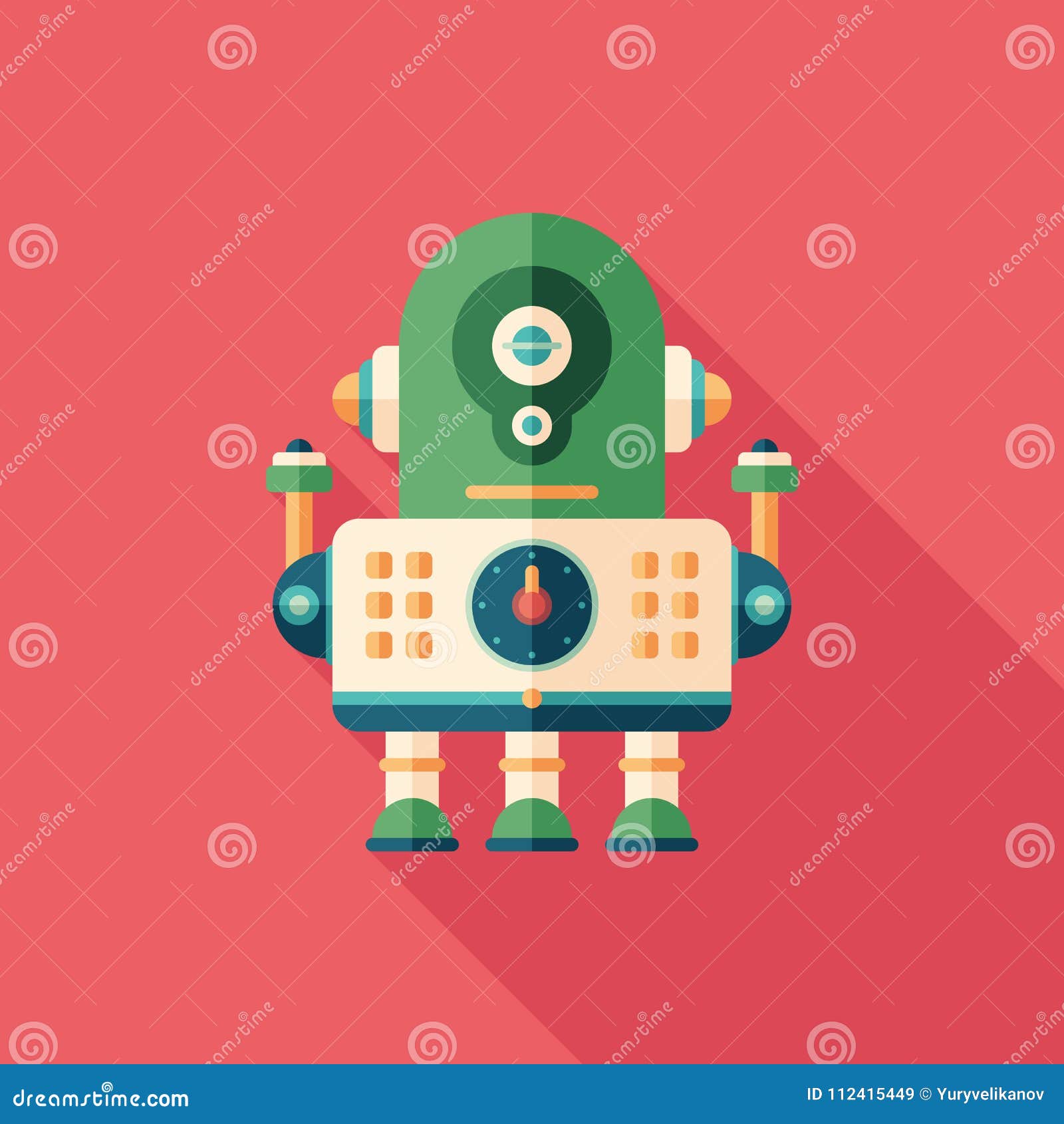 Robot Engineer Flat Square Icon with Long Shadows. Stock Vector ...