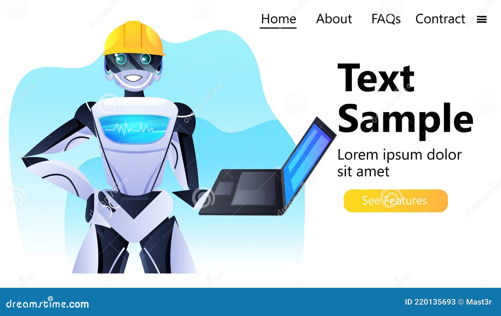 Robot Engineer in Helmet Using Laptop Modern Robotic Character ...