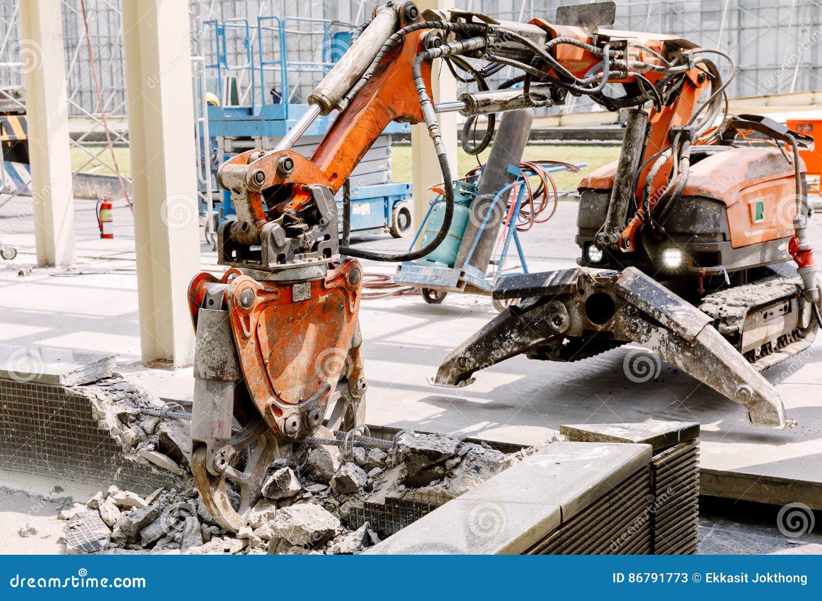 Robot Equipment is Destroying the Floor in Construction Zone Stock ...