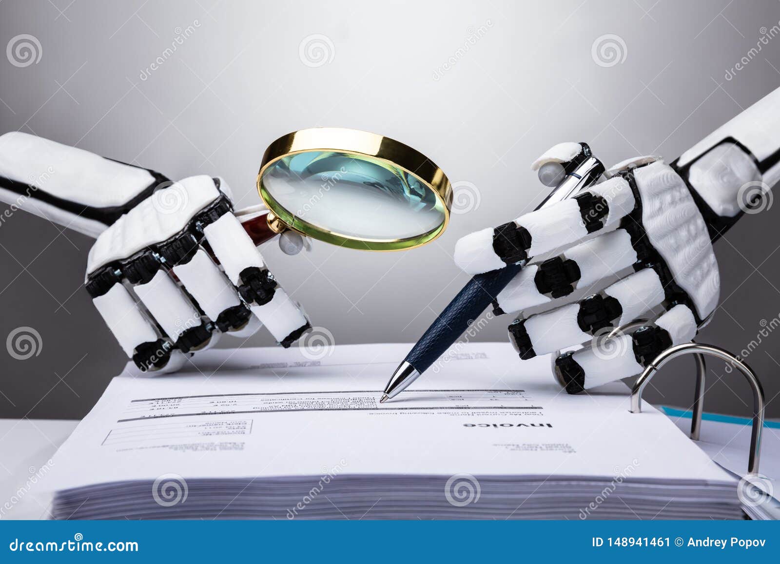 Robot Examining Invoice stock image. Image of document - 148941461