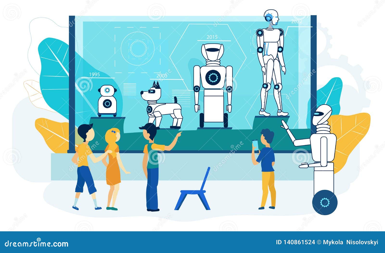 Robot Exhibition. Museum Tech Demonstration. Flat Stock Vector ...