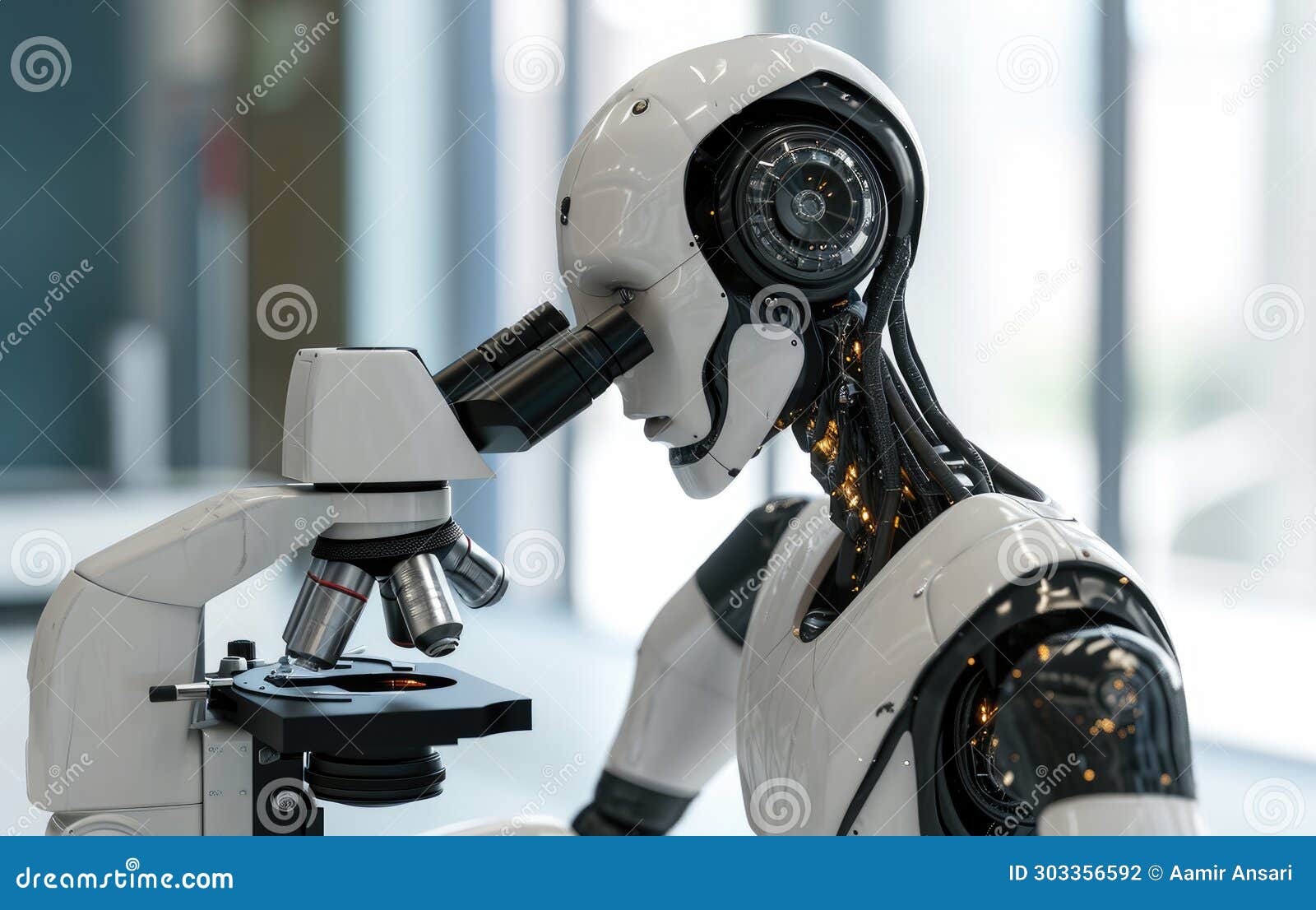 Robot Exploring through Microscope Stock Illustration - Illustration of ...