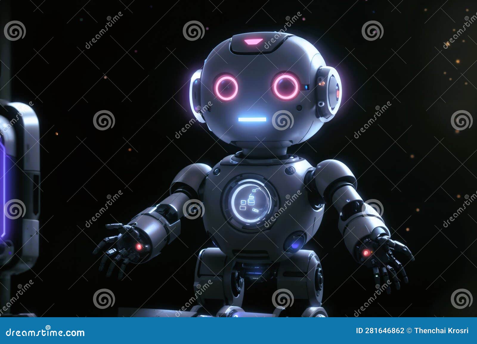 Robot In Outer Space. Cyborg Closeup Portrait. Fictional Creature ...