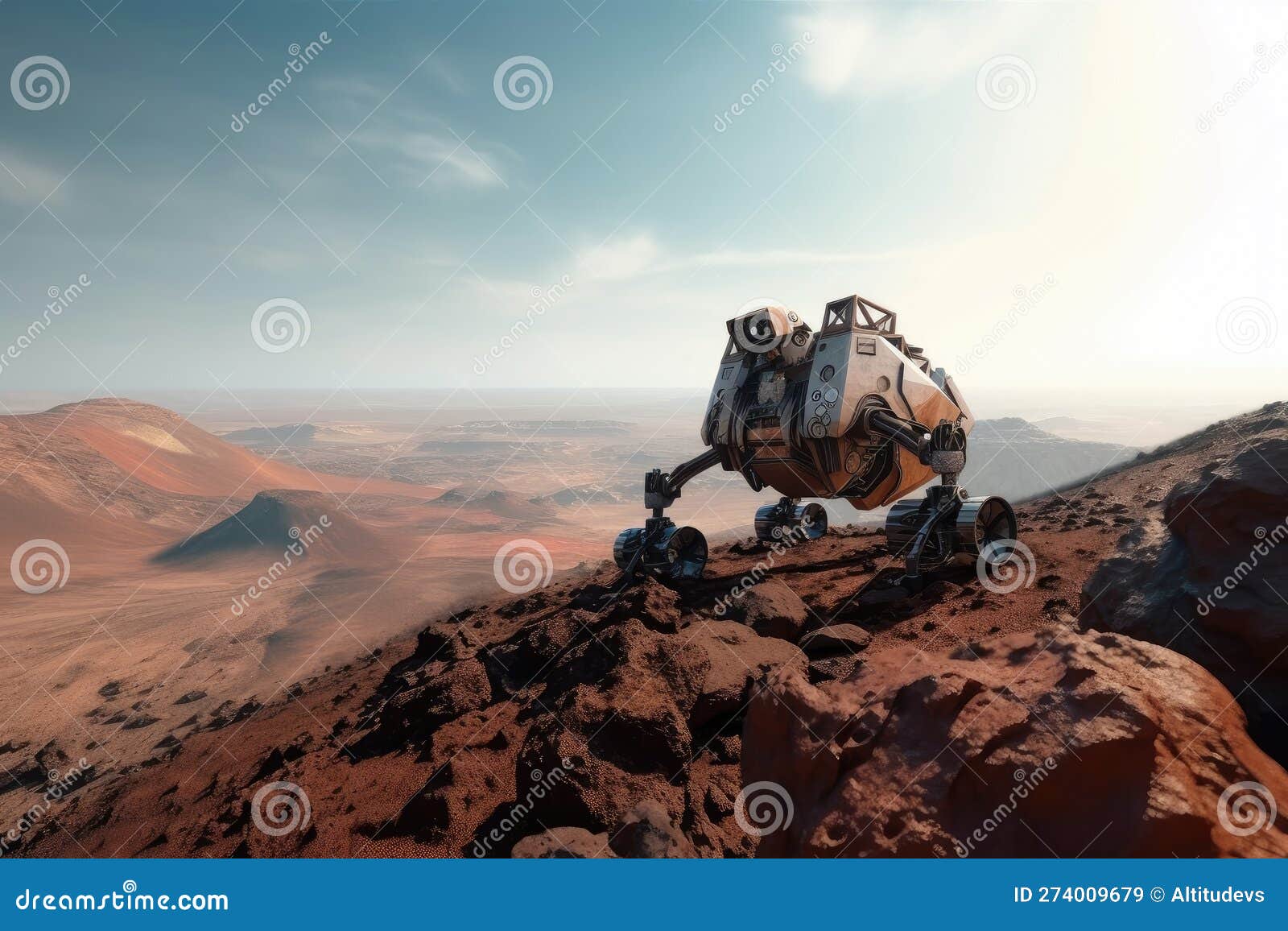 Robot, Exploring the Surface of Mars, with Breathtaking Vistas in the ...