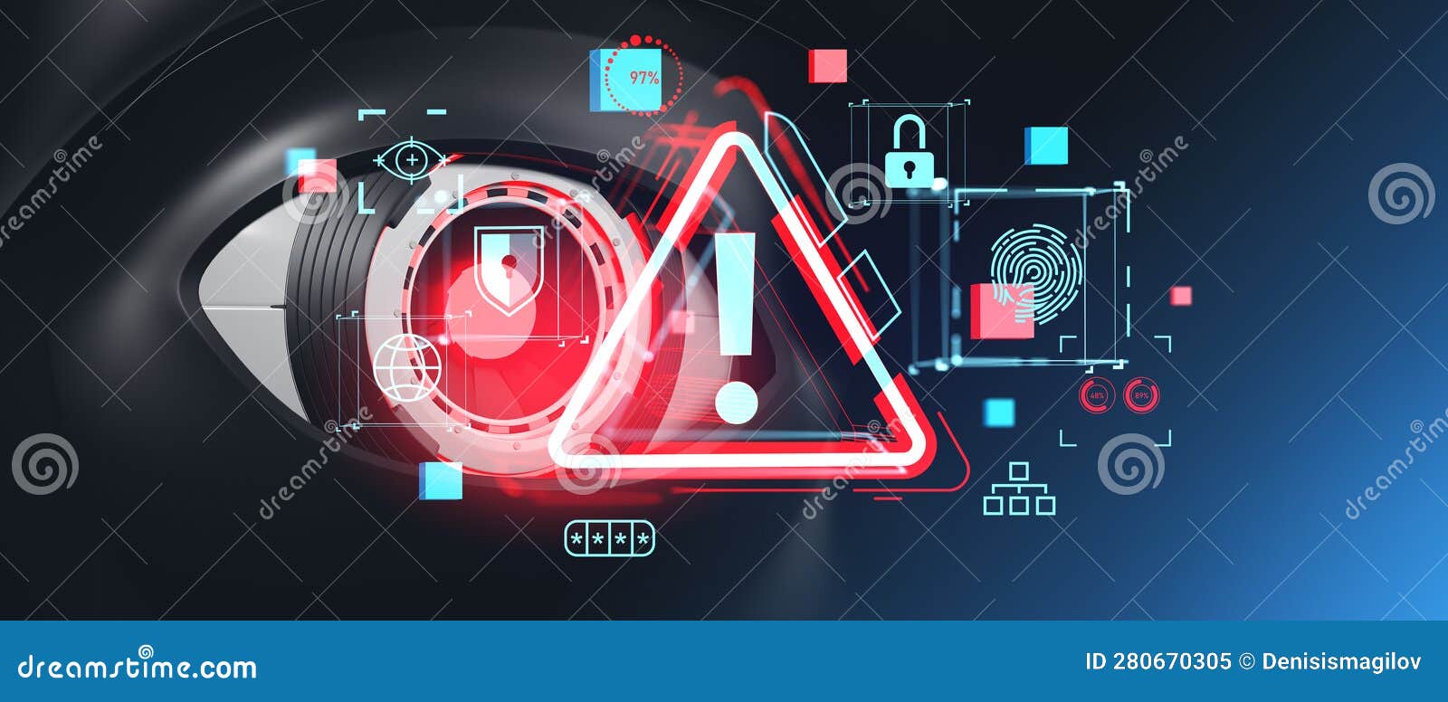 Robot Eye and Cyber Security Alert Interface Stock Image - Image of ...