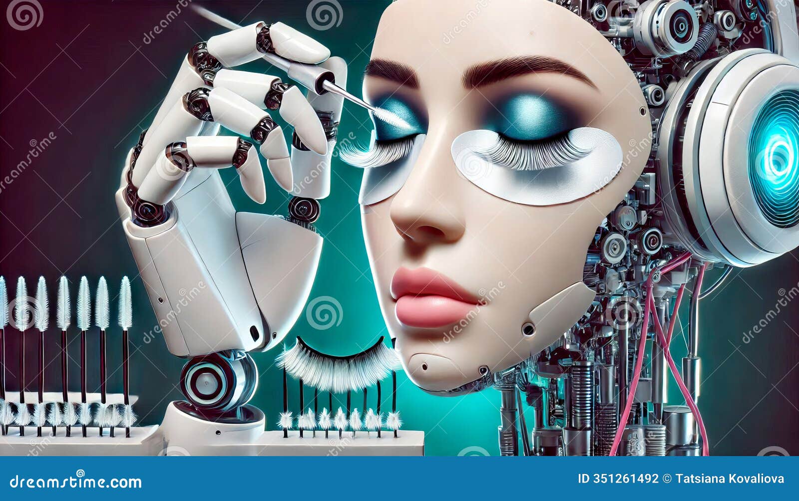 Robot Eyebrow Artist Doing Eyelash Extensions in Modern Beauty Salon ...