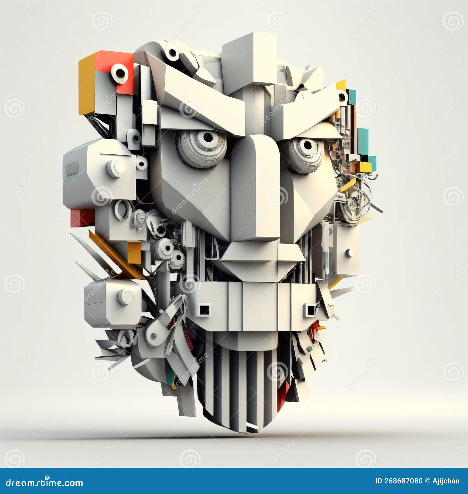 Robot Face Illustration in Cubist Style. Created with Generative AI ...