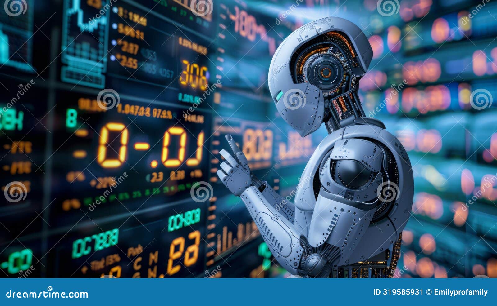 Robot Facing Wall of Numbers Stock Image - Image of cyborg, analysis ...