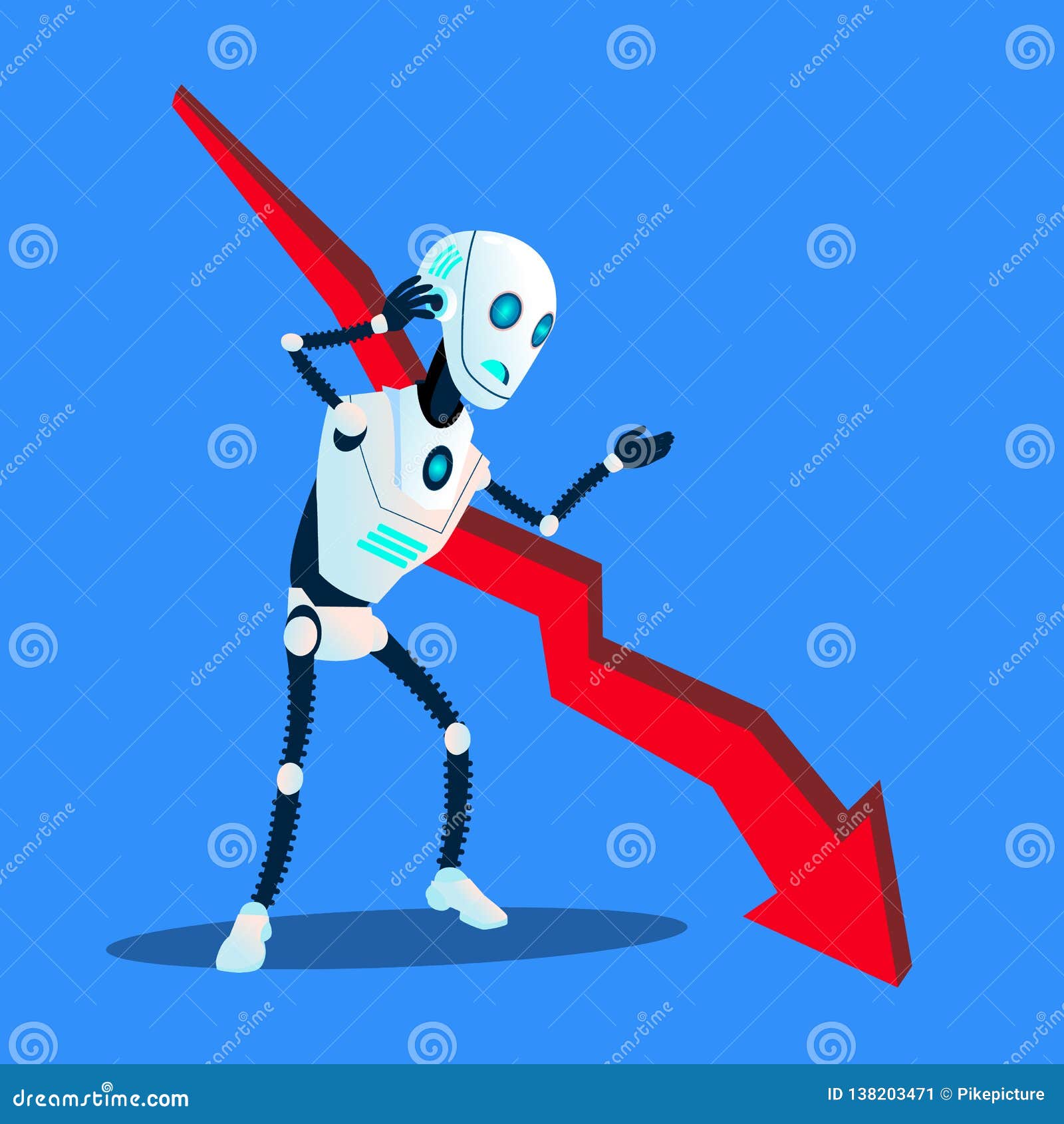 Robot With Falling Down Decreasing Business Trend Chart Vector ...