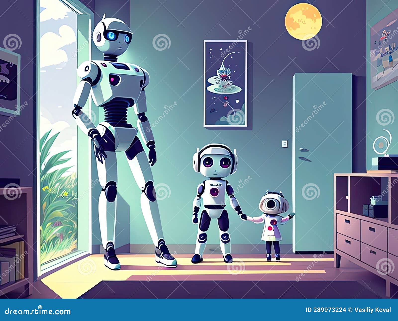 Robot Family at Home. Generative Ai Stock Illustration - Illustration ...
