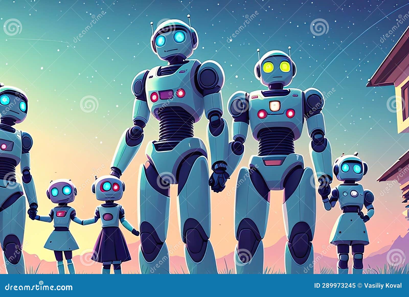 Cyborg With Old Man Outdoor Vector Illustration. Mechanical Caregiver ...