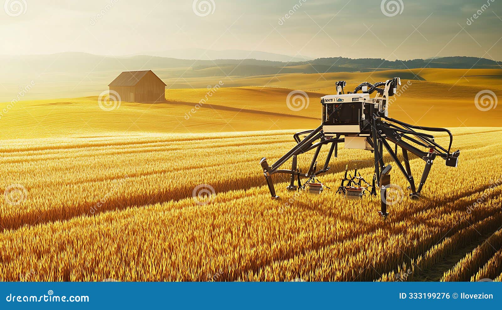 A Robot Farmer Harvesting Ripe Crops in a Golden Field, Using ...