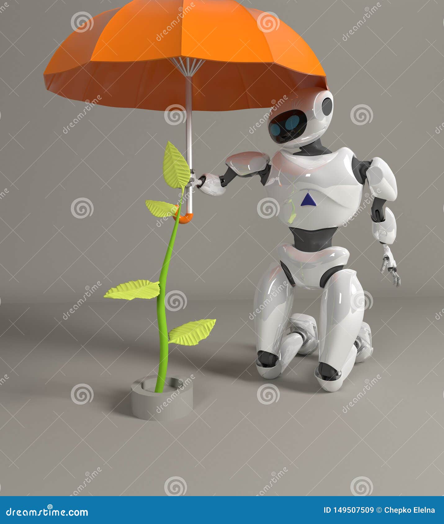 Robot Female Protect Sprout, Plant,3d, Render Stock Illustration ...