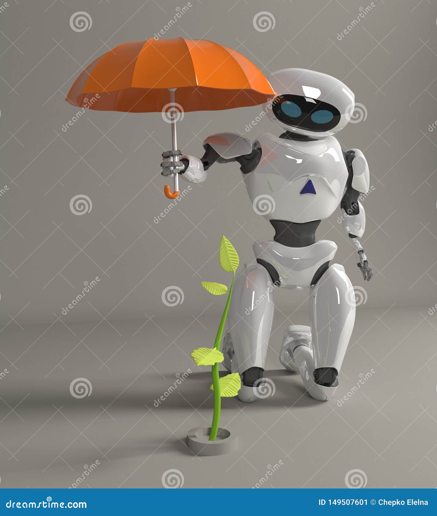 Robot Female Protect Sprout, Plant,3d, Render Stock Illustration ...