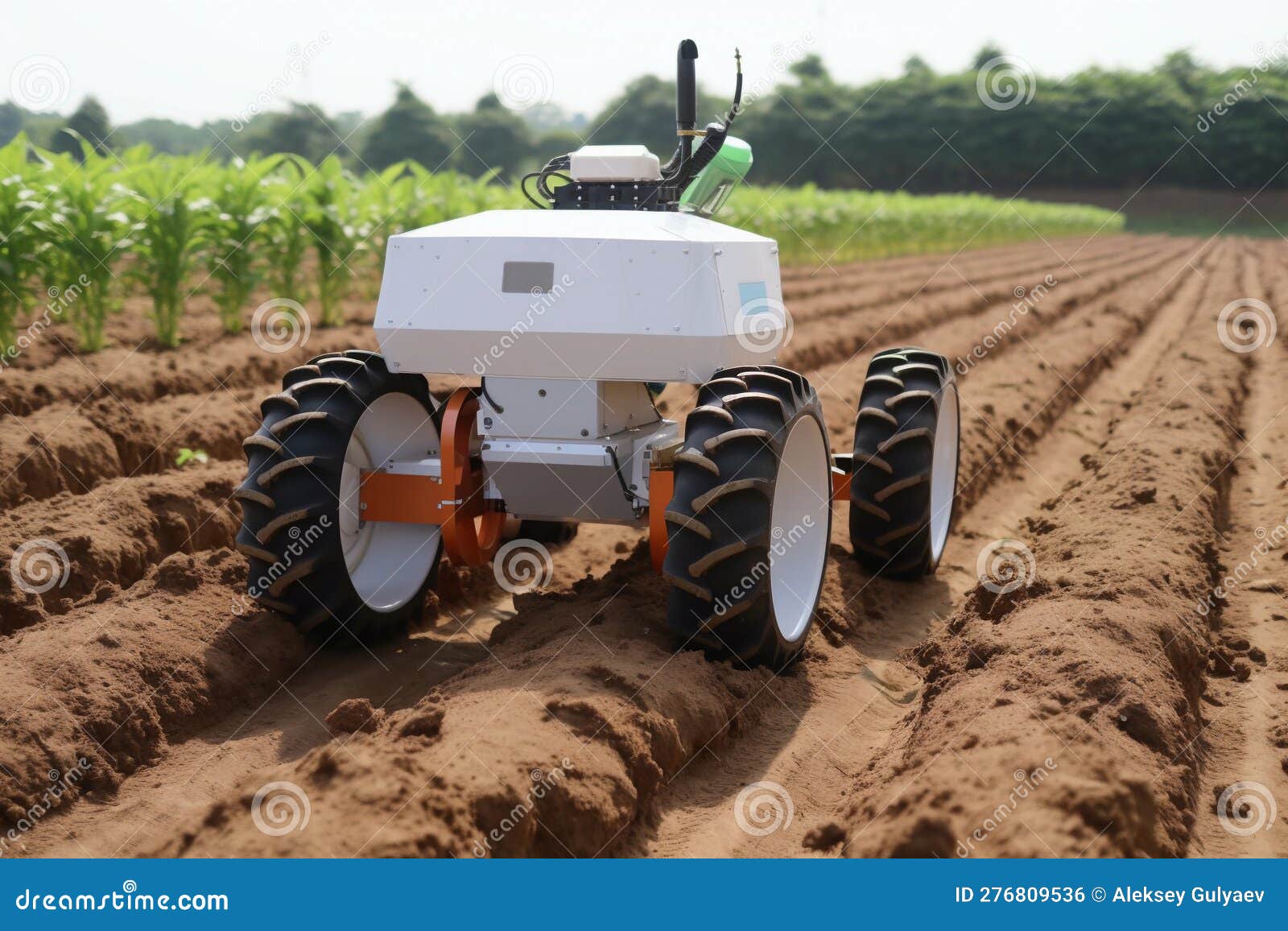 A Robot is on a Field with a Field in the Background Stock Illustration ...