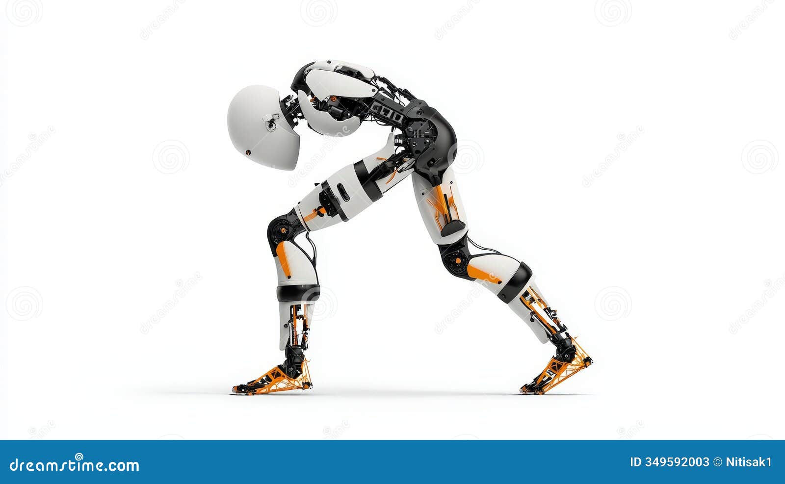 Robot Figure In A Bending Pose White Isolate Background Royalty-Free ...