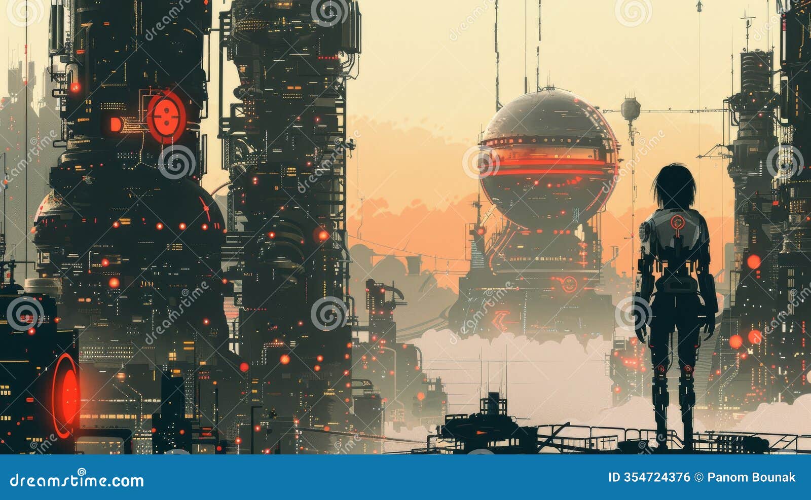 Robot Figure in Futuristic City a Dystopian Sci-fi Scene for Technology ...