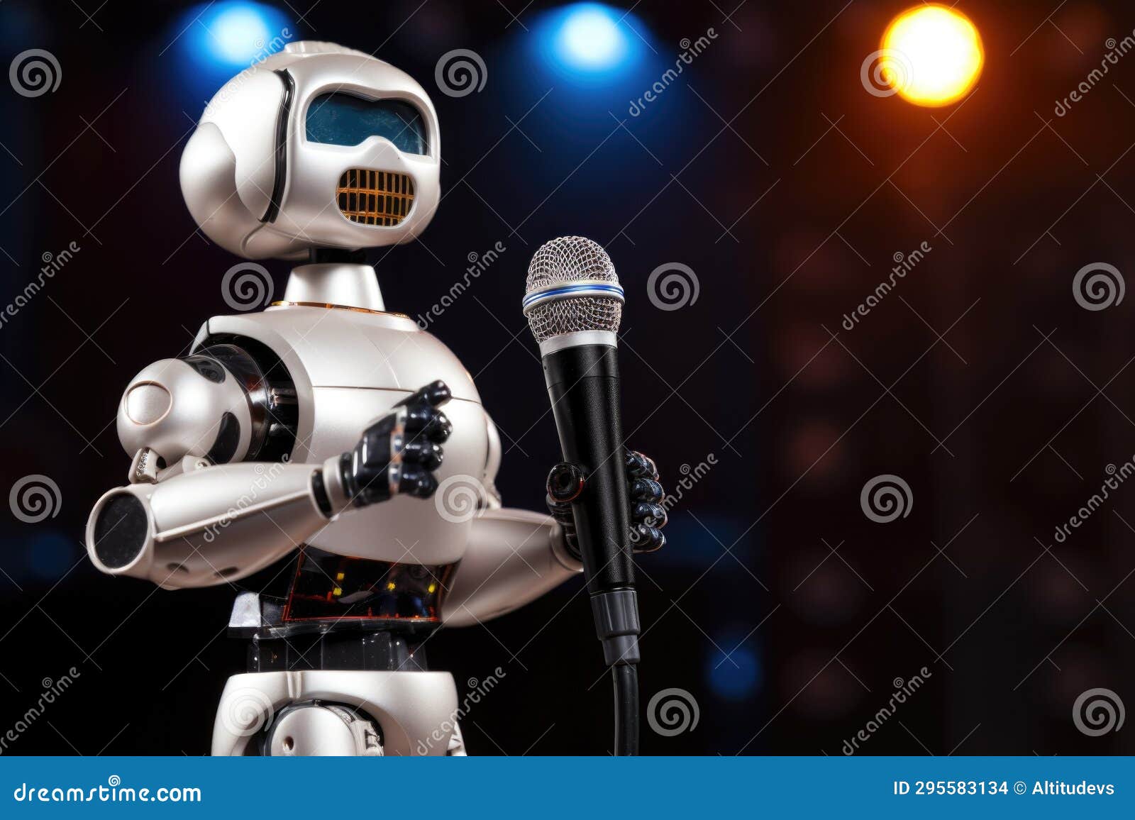 A Robot Figurine Next To a Microphone Stock Illustration - Illustration ...