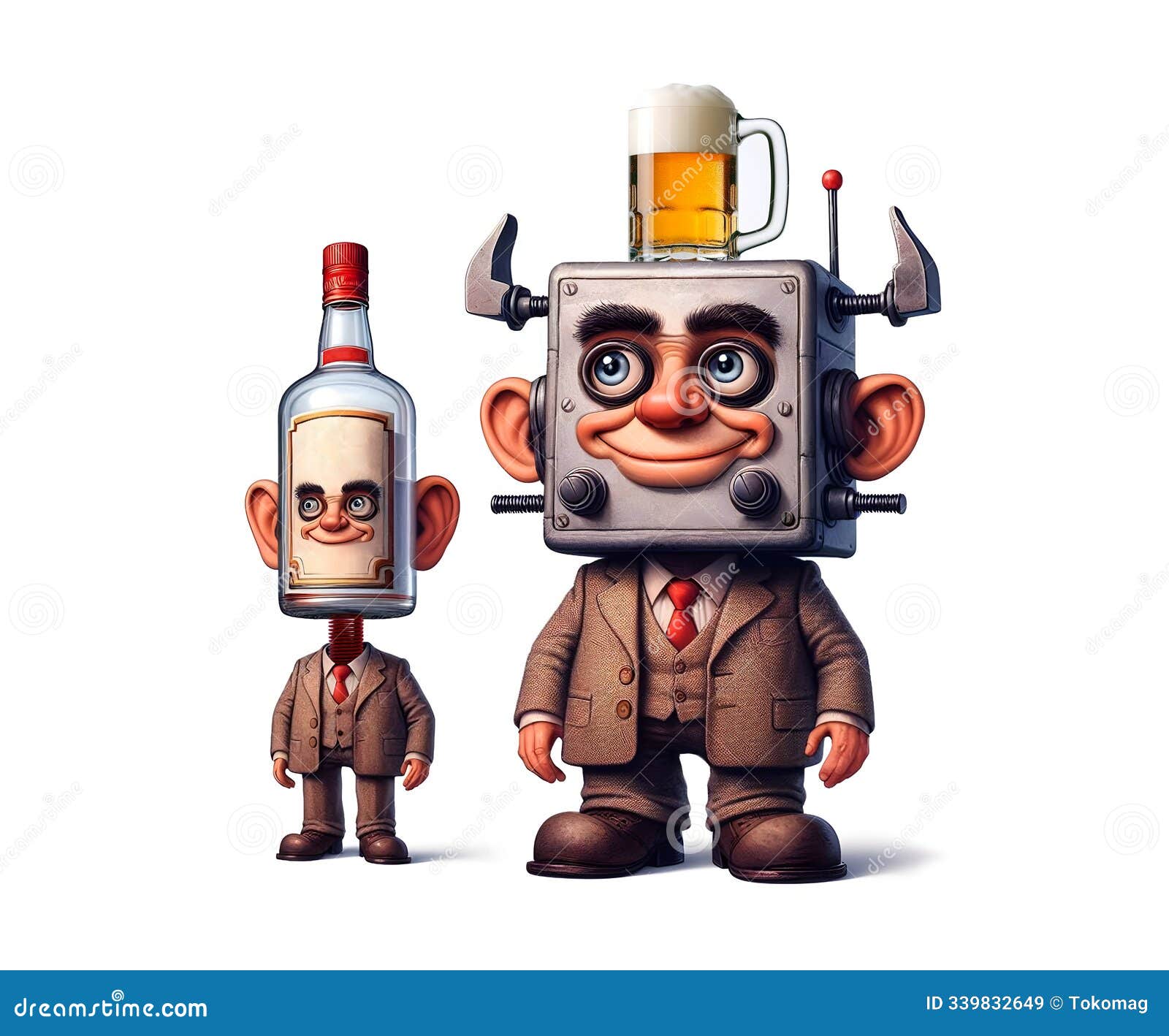 Comic Robots Or Droids Characters Group Coloring Page Cartoon Vector ...