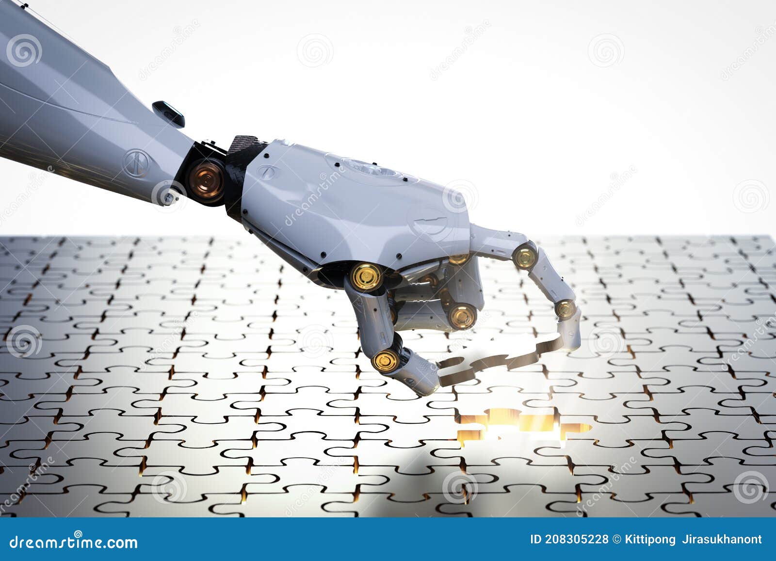 Robot Filling Piece of Jigsaw Stock Illustration - Illustration of ...