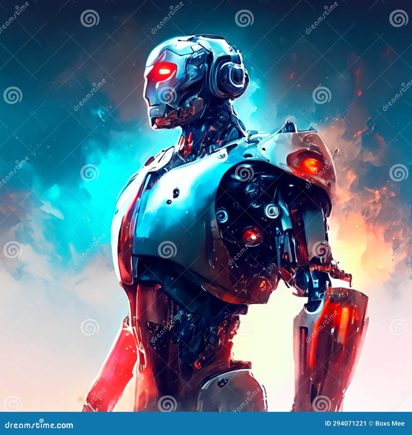 Robot in Fire. 3D Illustration. 3D CG. High Resolution Stock ...
