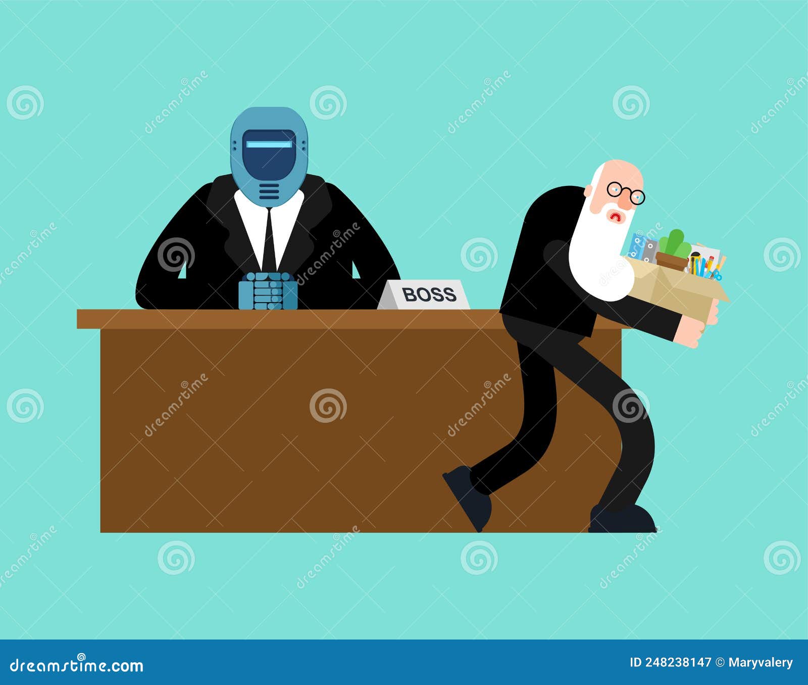 Boss Replacing Employees On Robot Landing Page Template Set. Workers ...