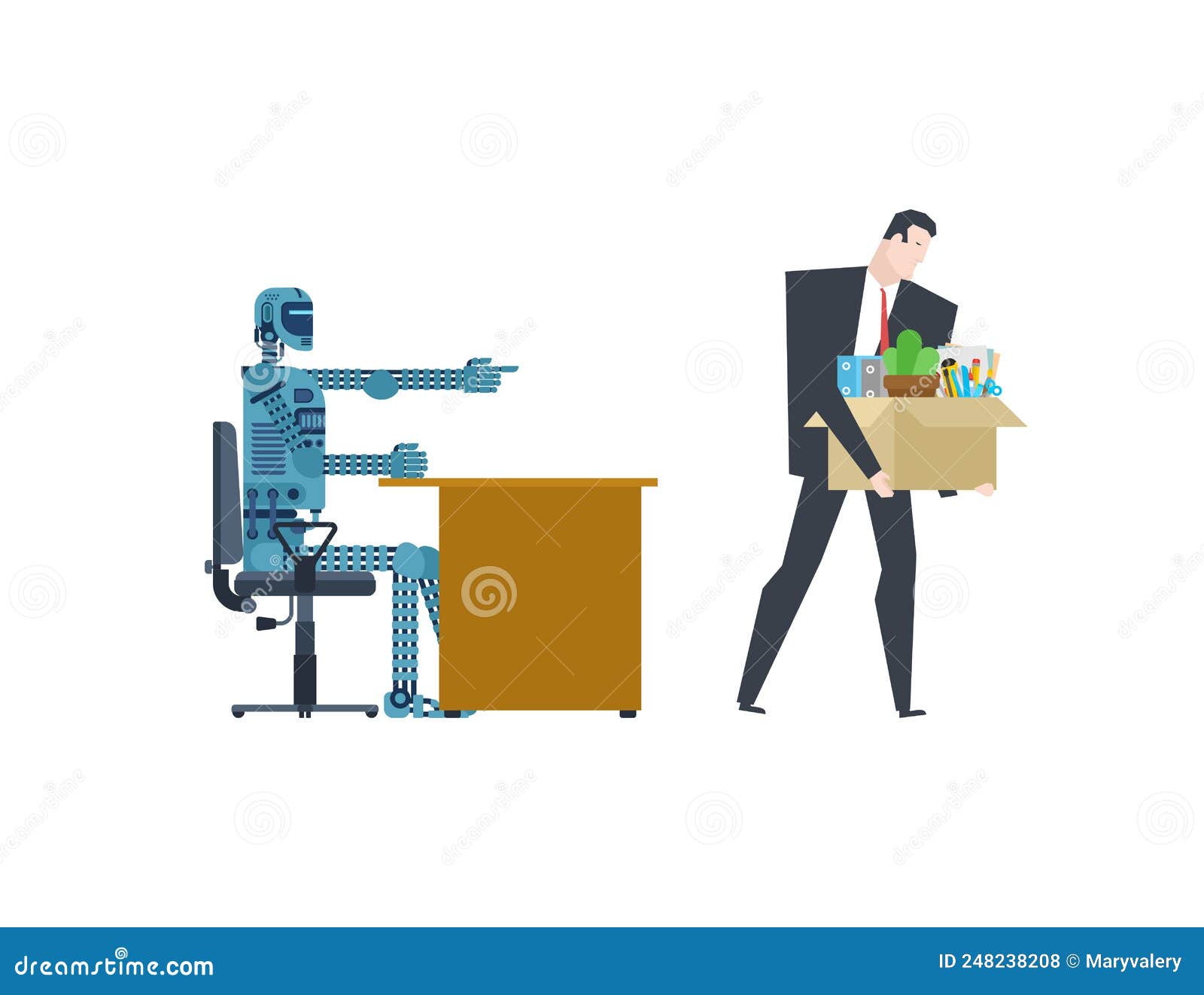 Boss Replacing Employees On Robot Landing Page Template Set. Workers ...