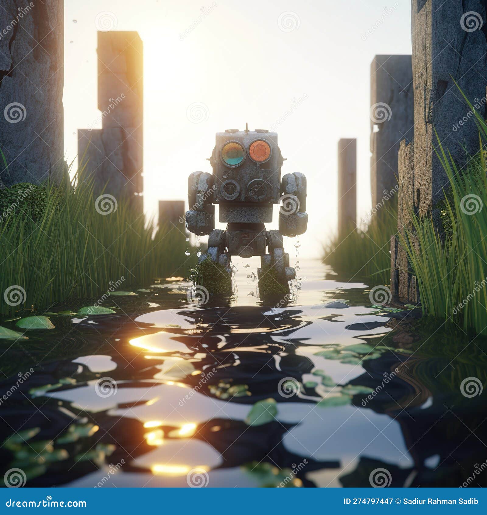 Robot Floating On The Water At Sunset. Royalty-Free Stock Photo ...