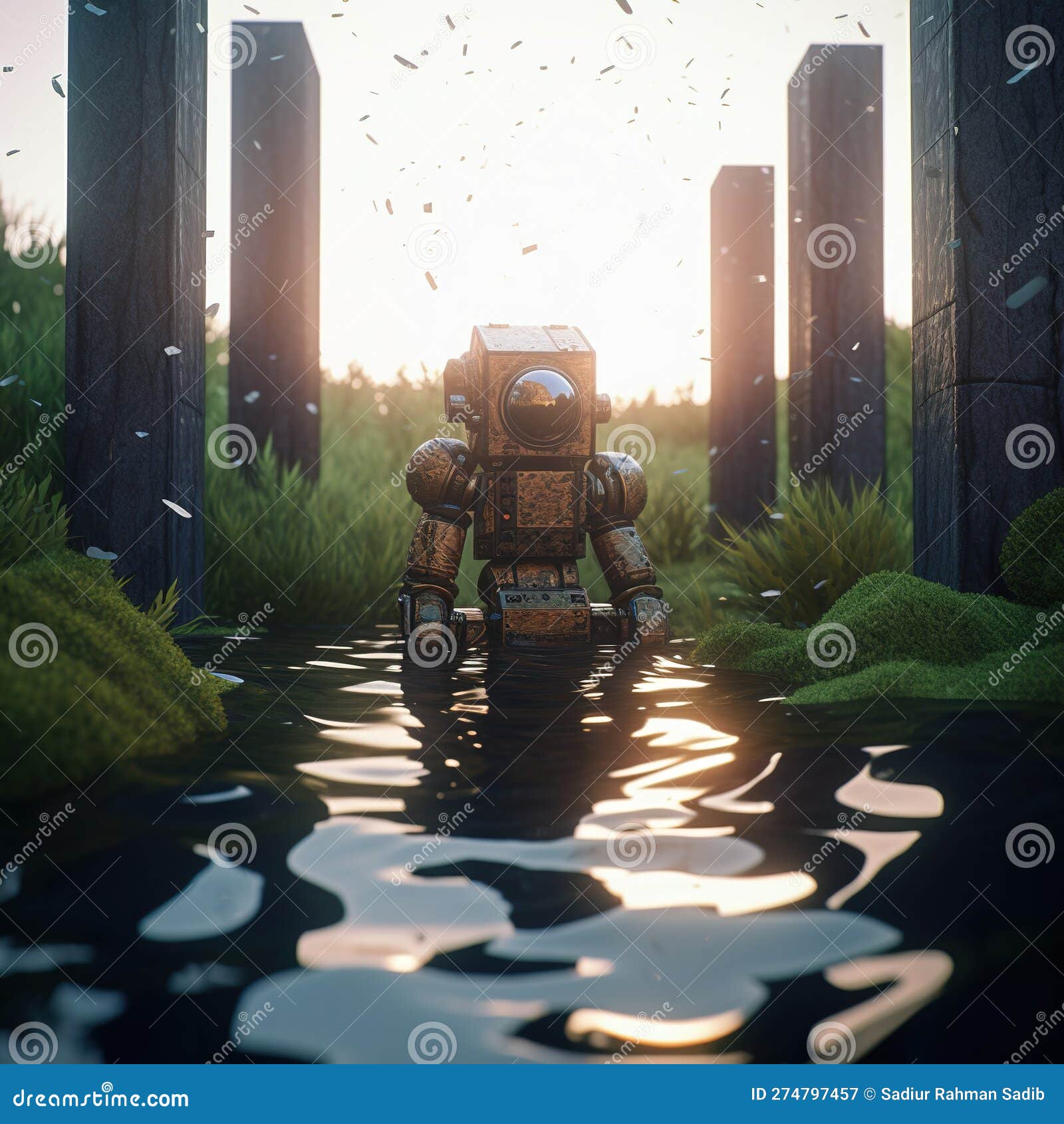 Robot Floating On The Water At Sunset. Royalty-Free Stock Photo ...